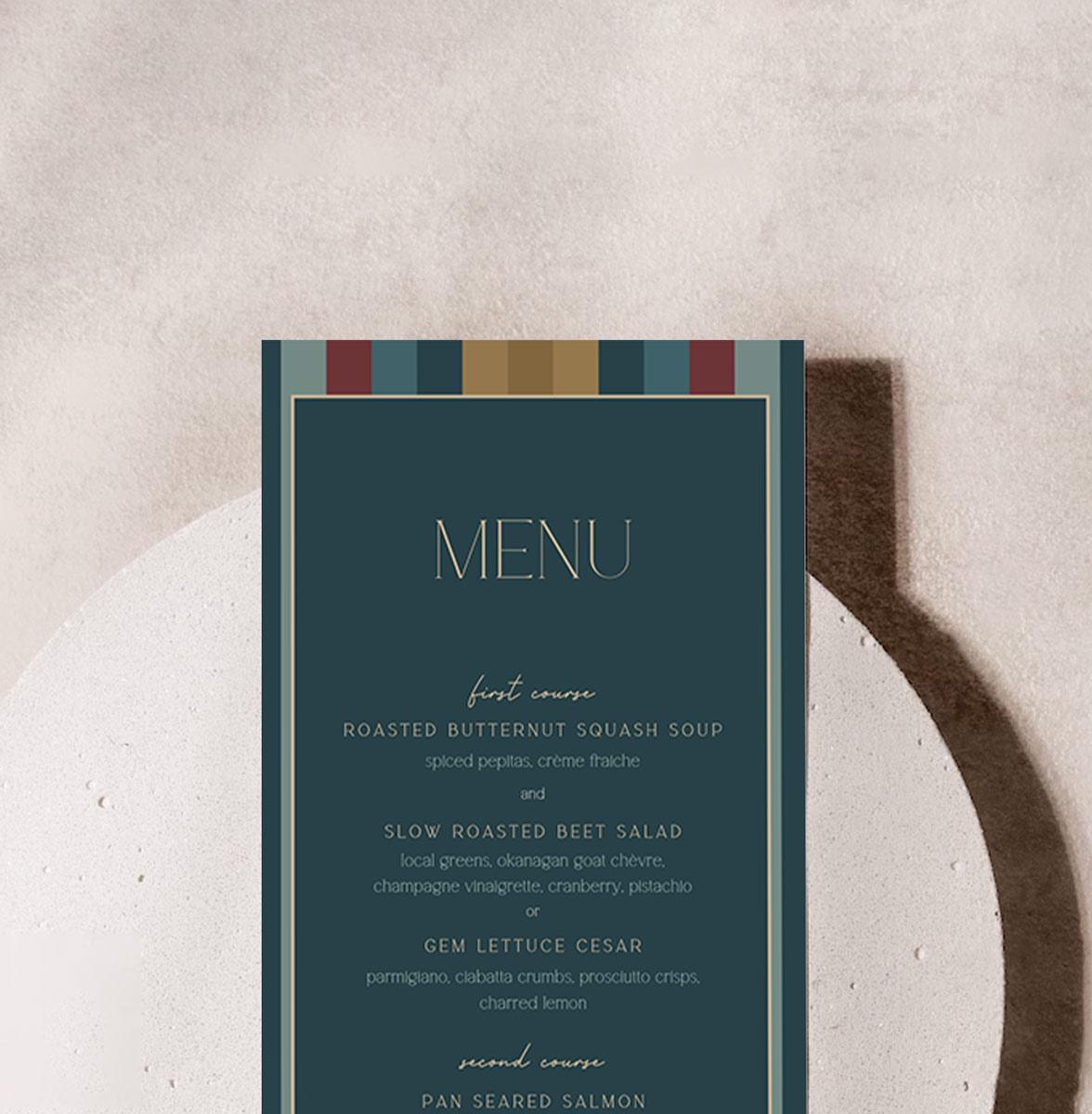 Modern Striped Menu, Bridal Shower Menu, Engagement Menu, Wedding Menu ...