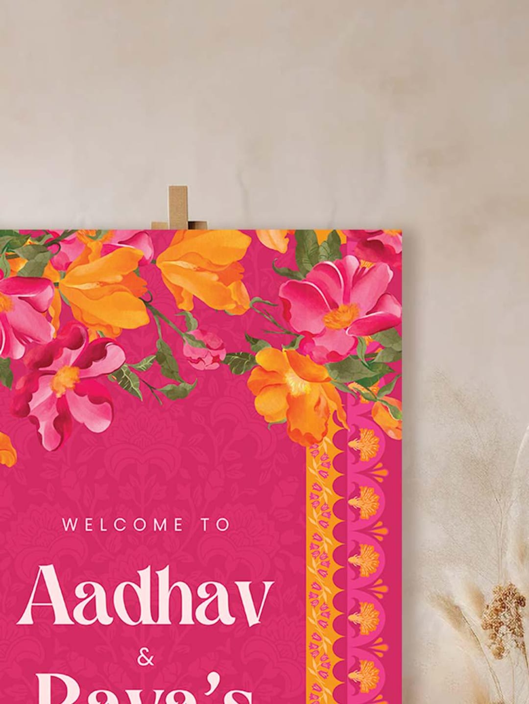 Floral Wedding Welcome Sign, Marigold, Engagement Sign, Indian Wedding ...