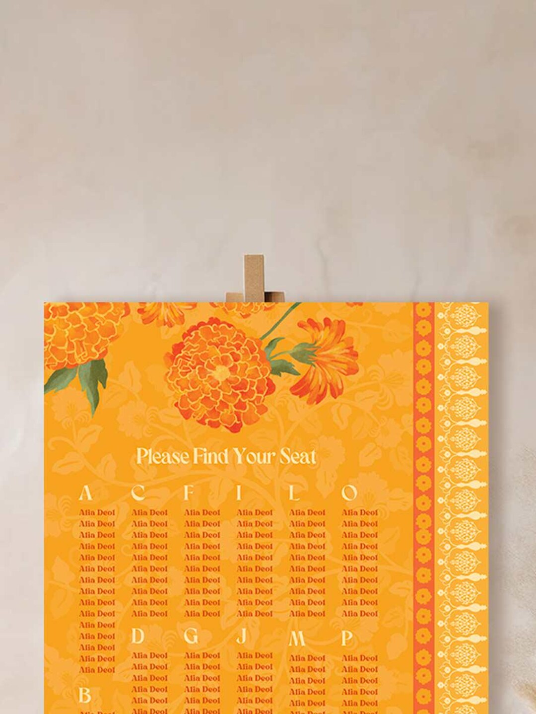Marigold Floral Seating Chart: Wedding Sign Template (digital Download ...