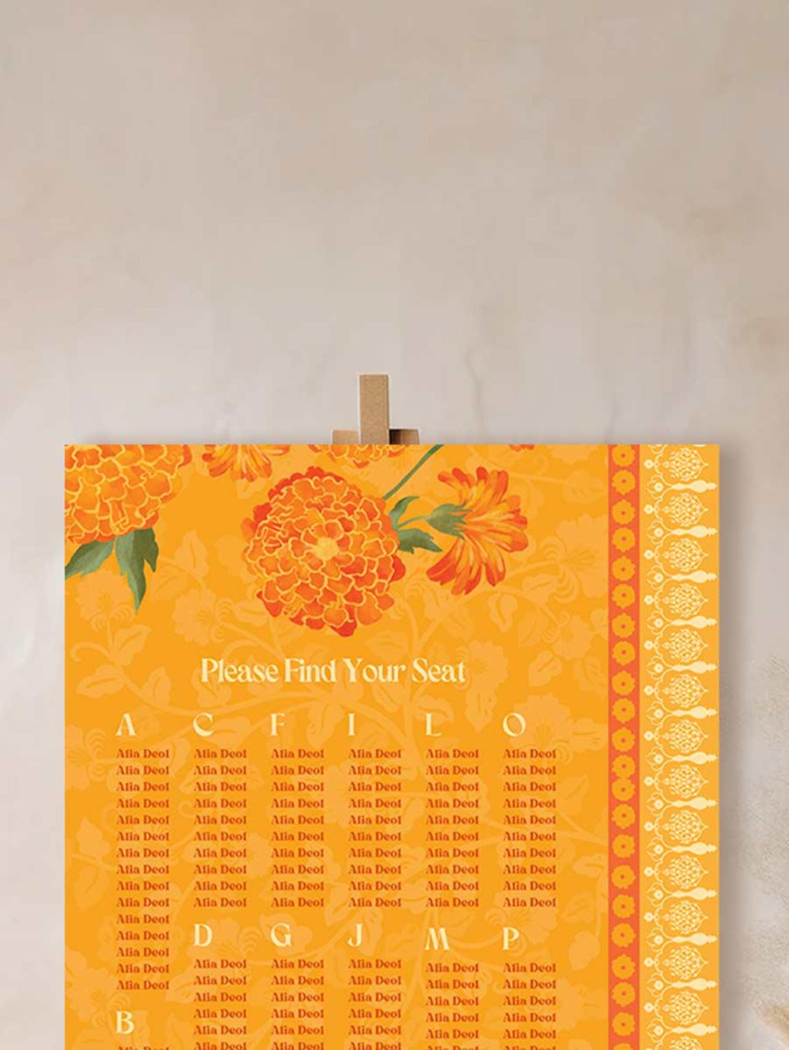Marigold Floral Seating Chart: Wedding Sign Template (digital Download ...