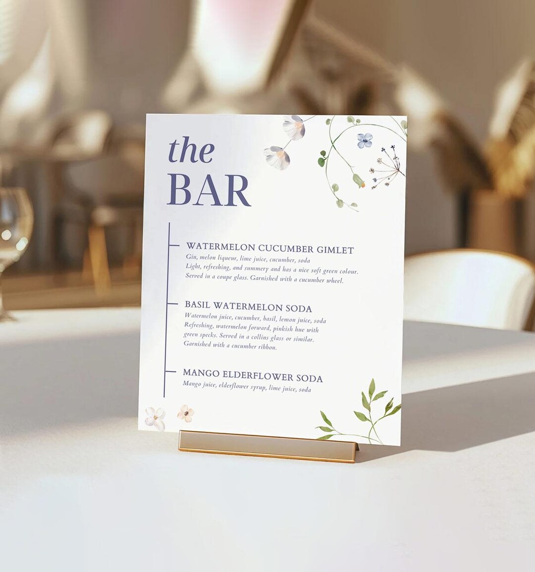 Floral Bar Menu Template, Modern Wedding Stationery, Artistic Menu ...