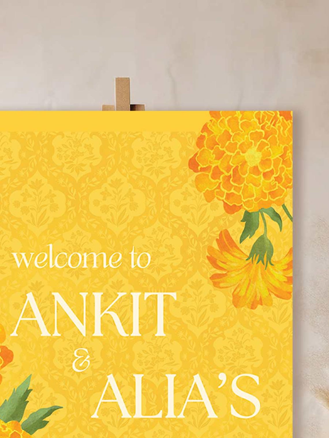 Yellow Floral Marigold Wedding Welcome Sign, Engagement Sign, Indian ...