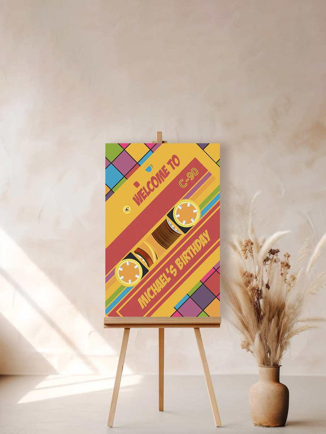 Retro 90's Welcome Sign, Birthday Welcome Sign, 90's Cassette Tape ...