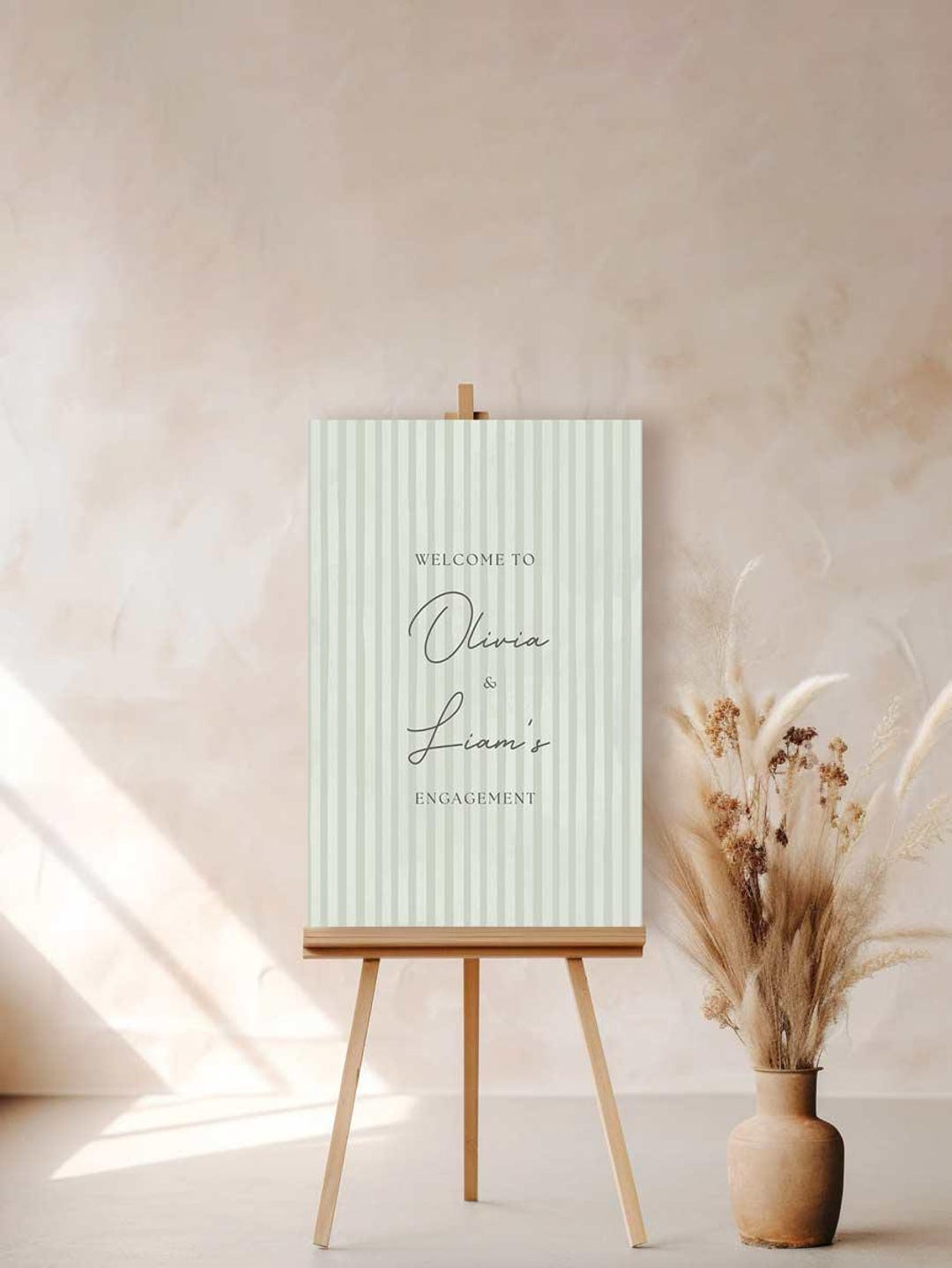 Modern Sage Green Pin Stripe Welcome Sign, Soft Stripe Wedding ...