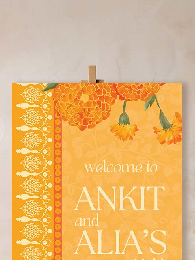 Floral Marigold Wedding Welcome Sign, Marigold, Engagement Sign, Indian ...