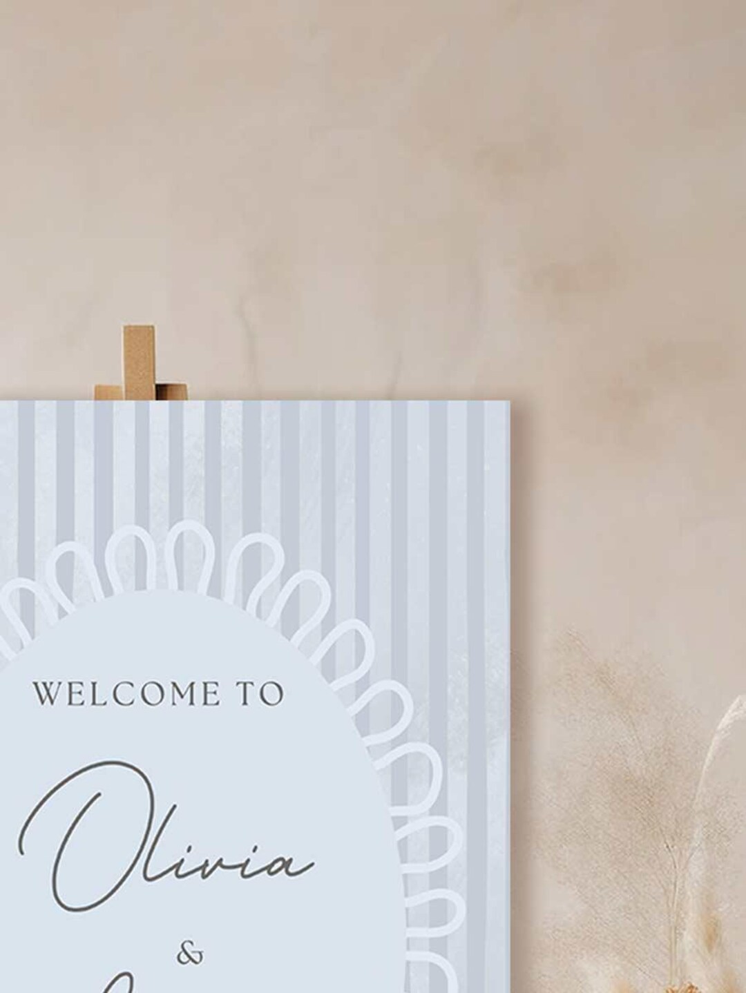 Modern Pin Stripe Welcome Sign, Soft Blue Stripe Wedding Engagement ...