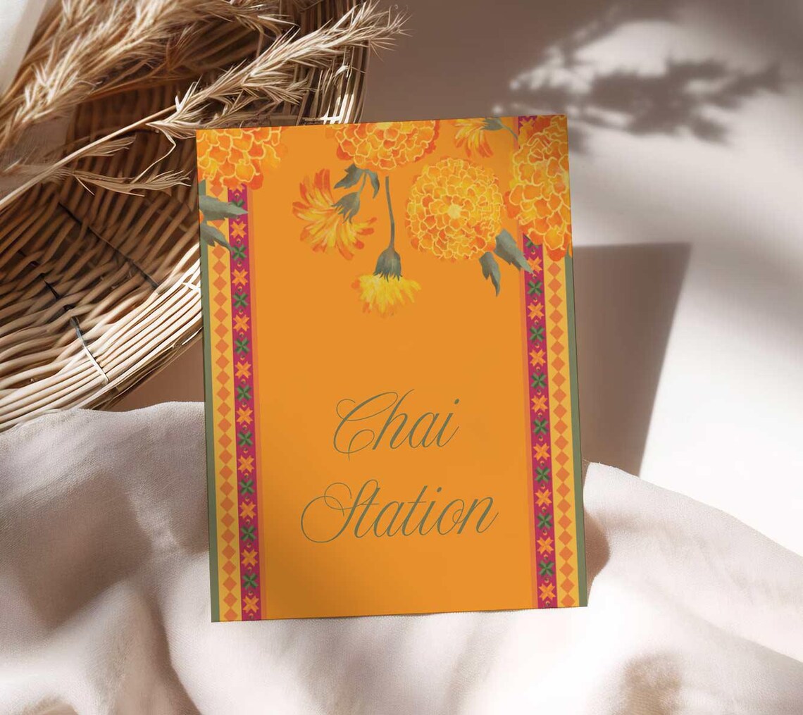 Marigold Floral Sign Mehndi Station, Bangle Bar, Bindi Bar, Jumka Bar ...
