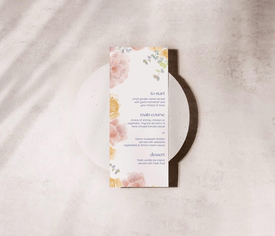Floral Menu Template, Modern Wedding Stationery, Artistic Menu ...