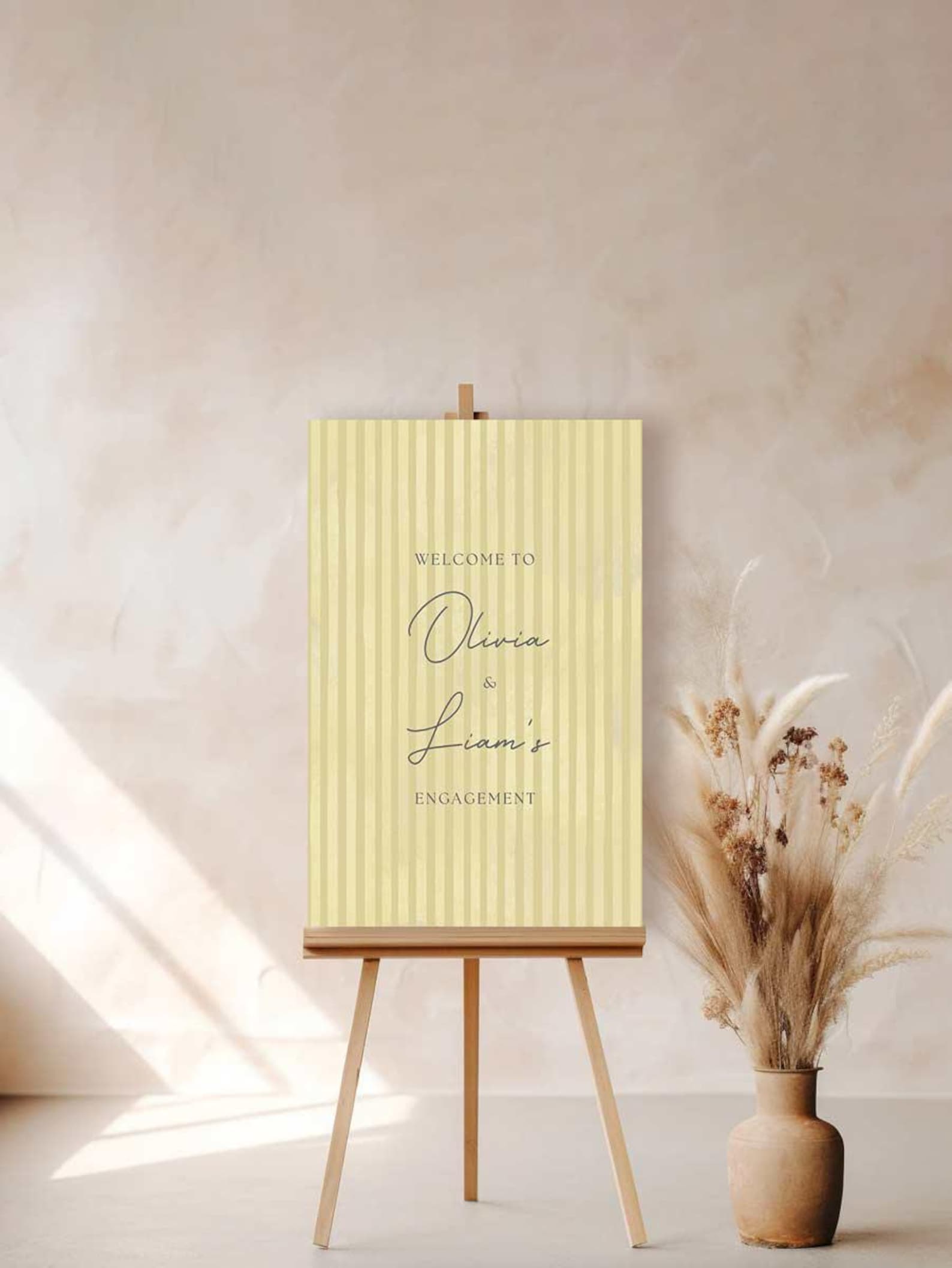 Neutral Stripe Welcome Sign: Soft Yellow Wedding Template (digital ...