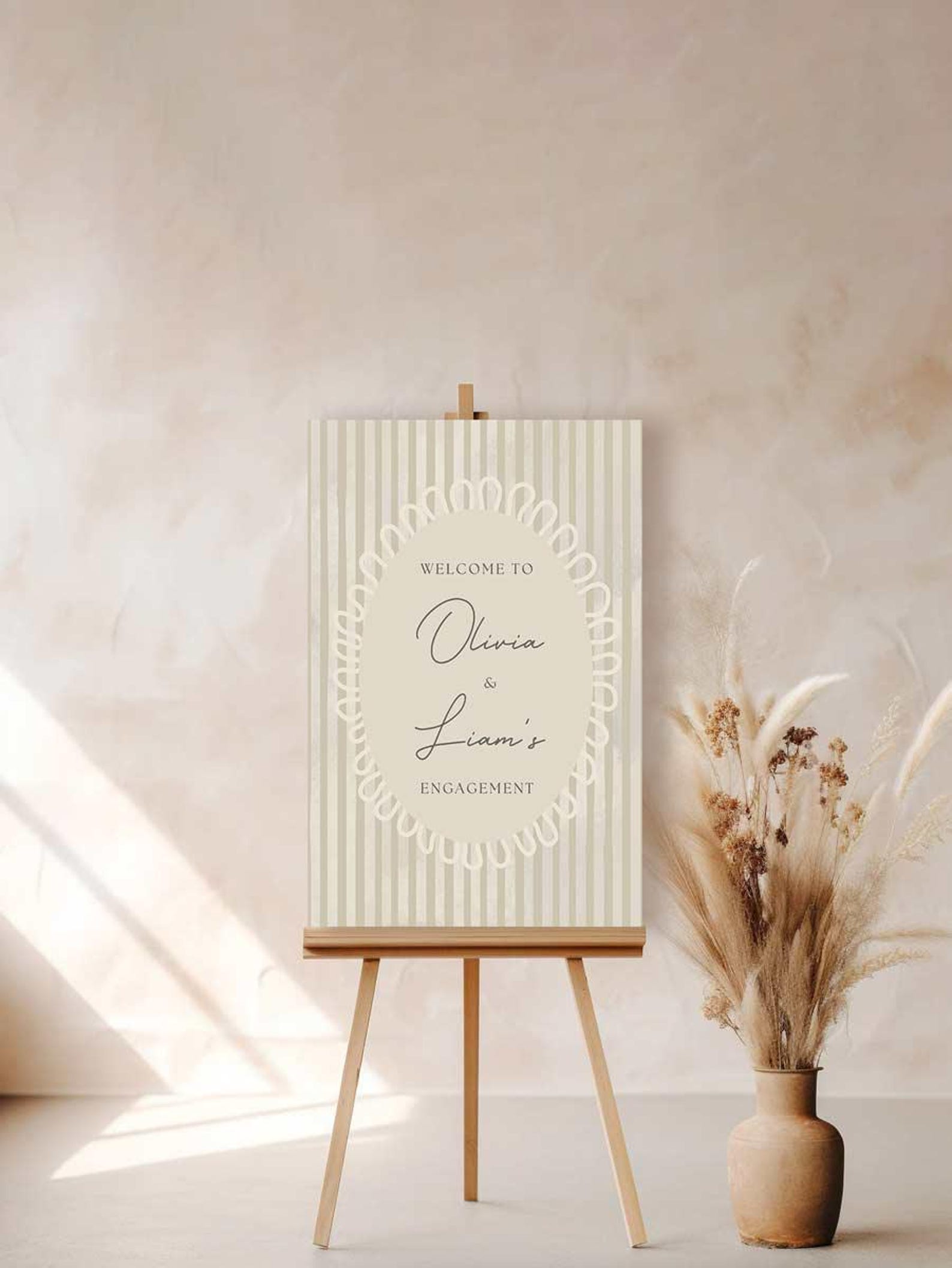 Modern Neutral Pin Striped Welcome Sign, Soft Stripe Wedding Engagement ...