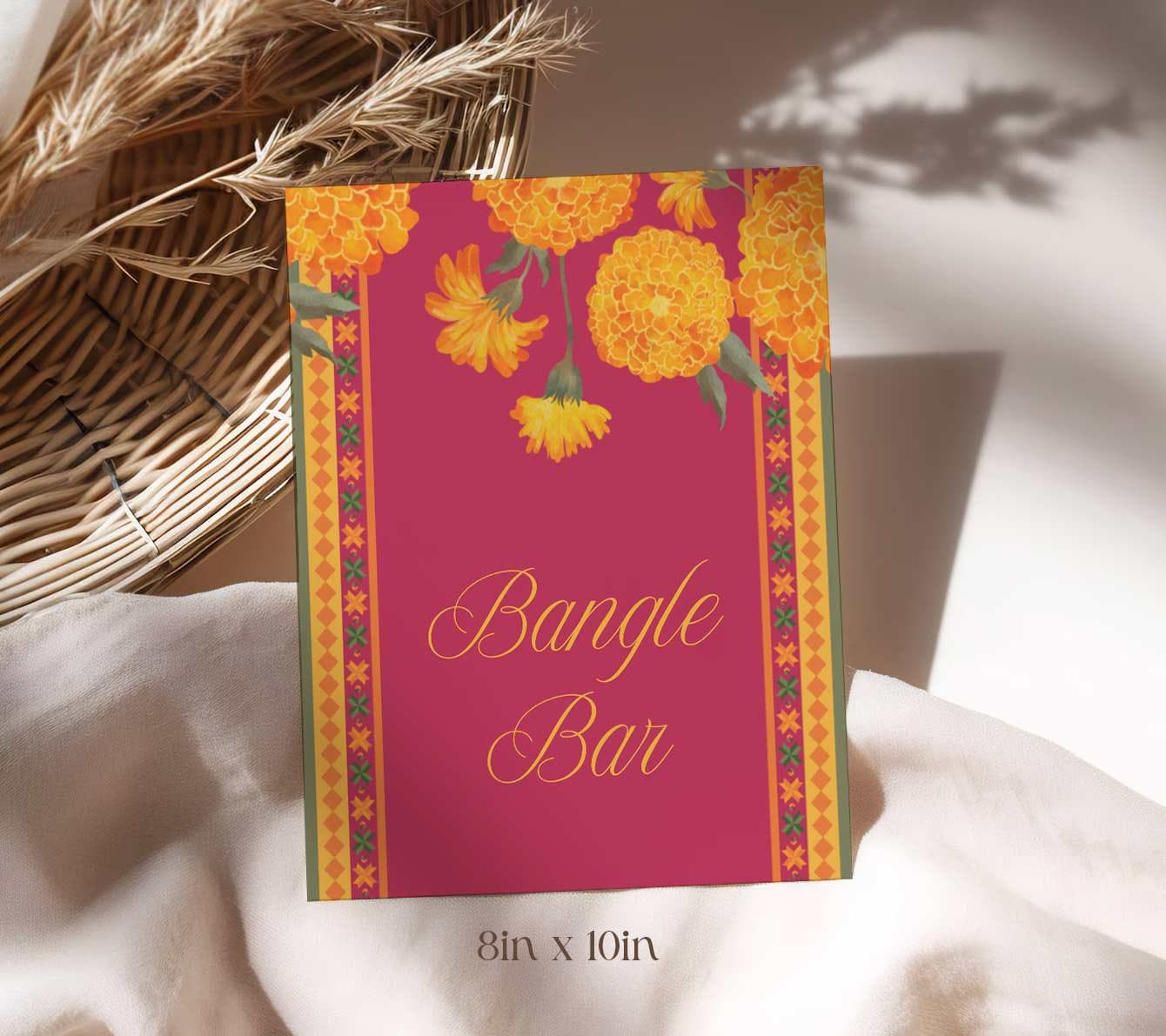 Marigold Floral Sign Mehndi Station, Bangle Bar, Bindi Bar, Jumka Bar ...