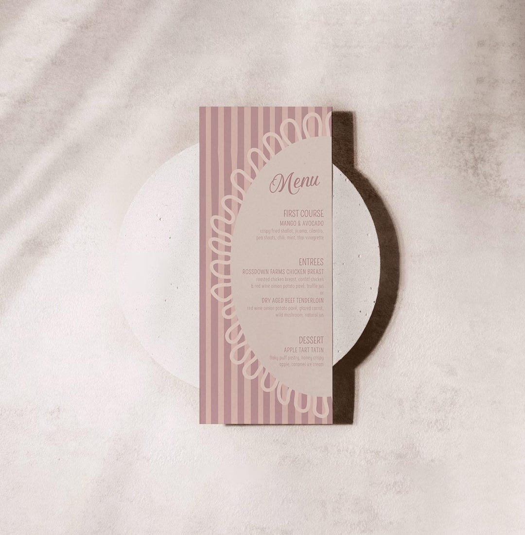 Modern Striped Menu Card, Bridal Shower Sign, Engagement Menu, Wedding ...