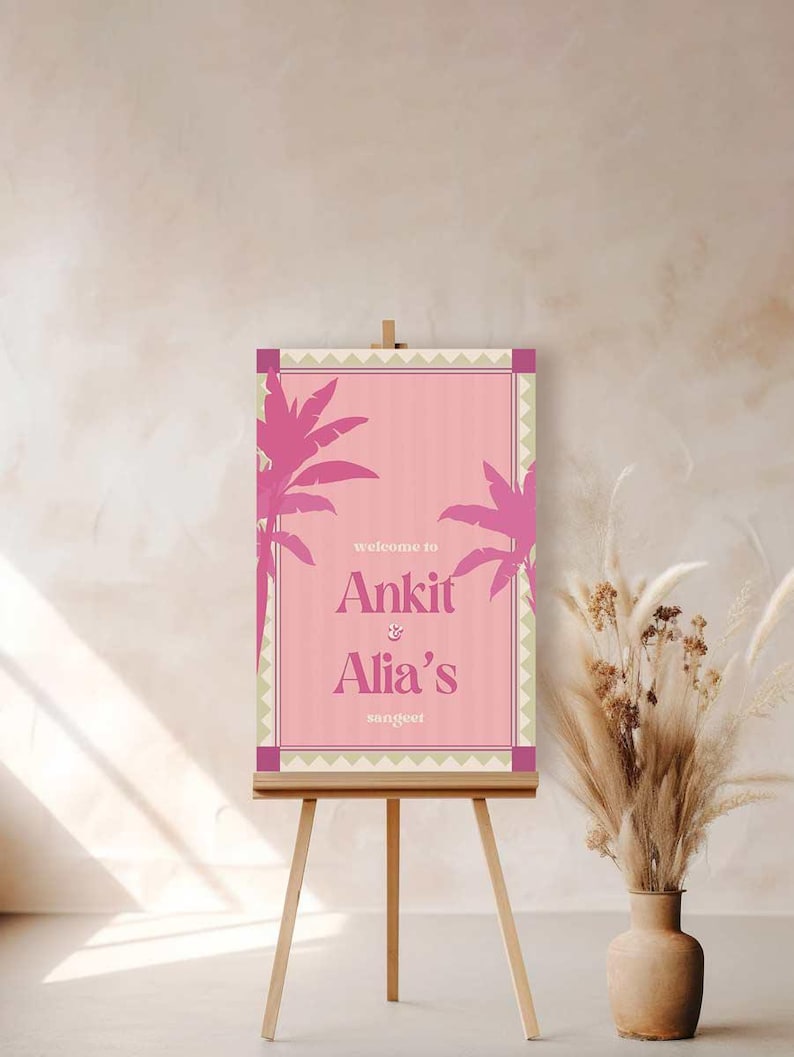 Retro Tropical Palm Tree Welcome Sign, Bridal Shower Sign, Engagement ...