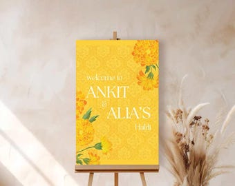 Floral Marigold Wedding Welcome Sign, Marigold, Engagement Sign, Indian ...