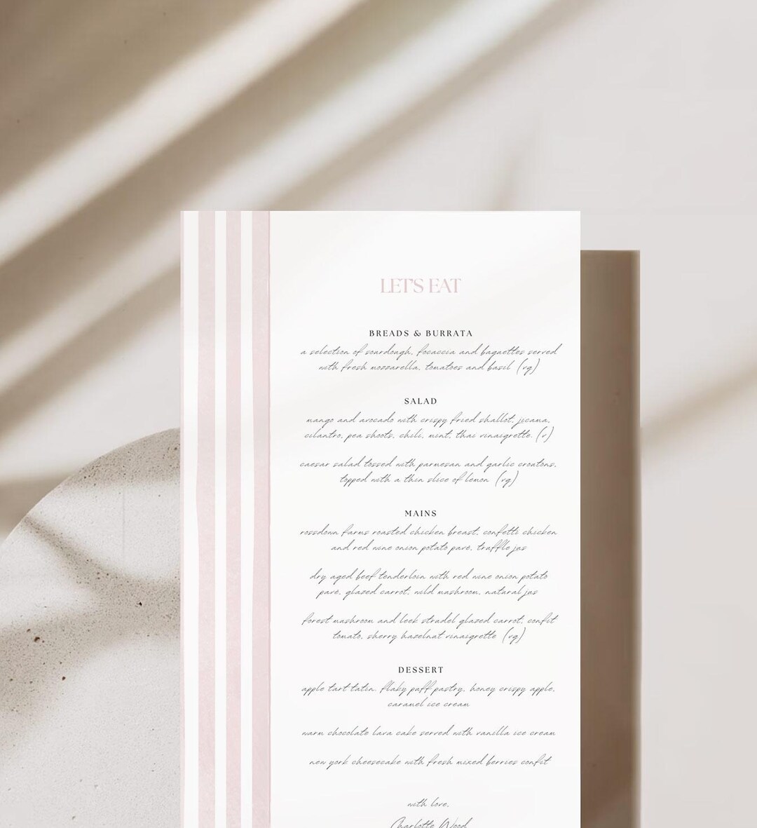 Modern Striped Menu Card, Bridal Shower, Engagement Menu, Wedding Menu ...
