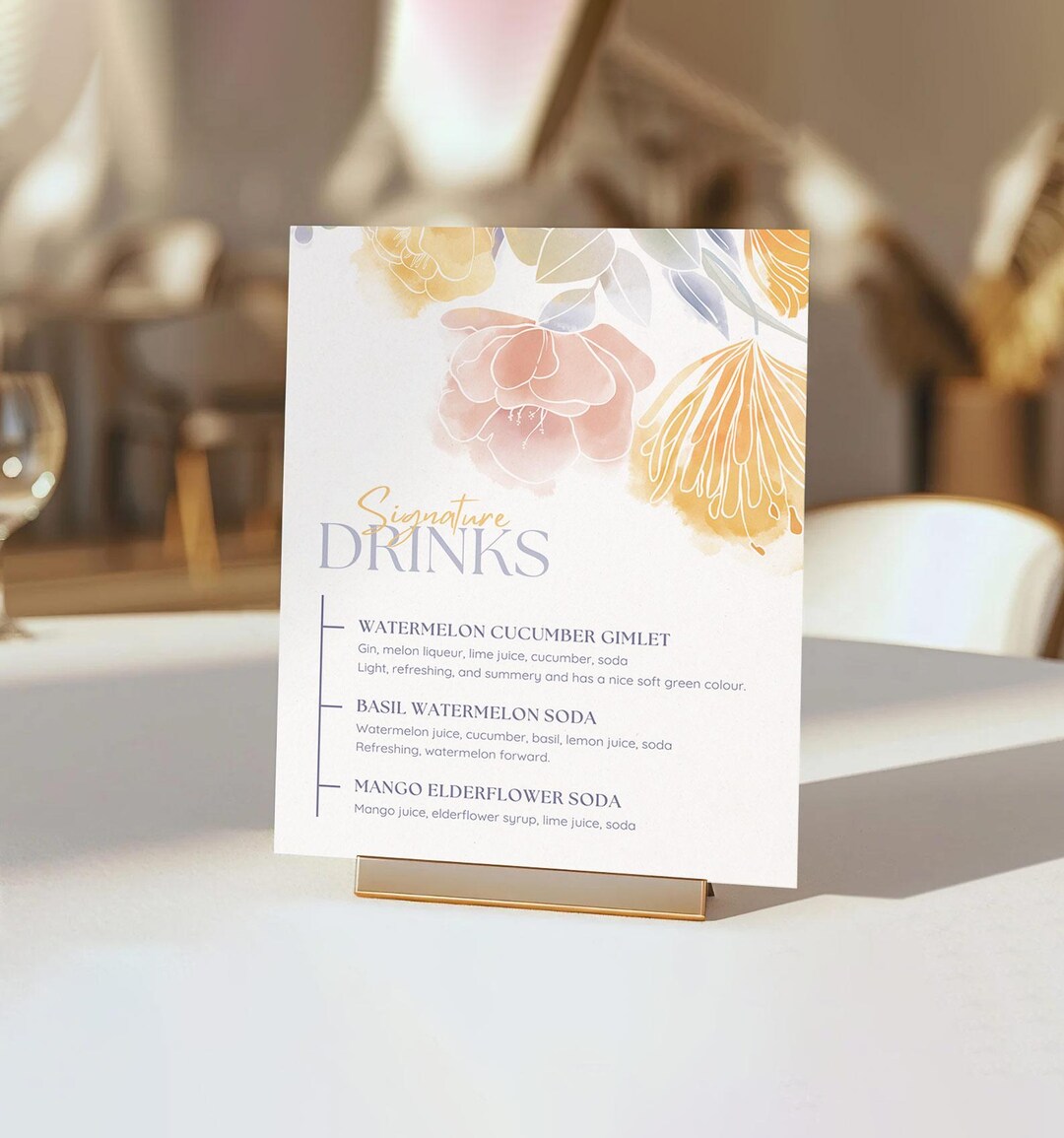 Floral Bar Menu Template, Modern Wedding Stationery, Artistic Menu ...