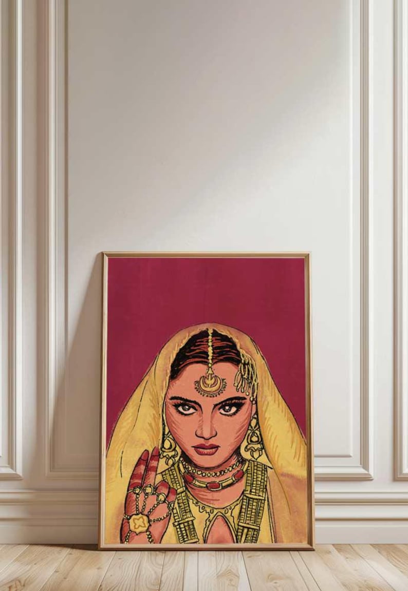 Regal Indian Women Wall Art Poster Home Decor, Queen of Hearts Rekha ...
