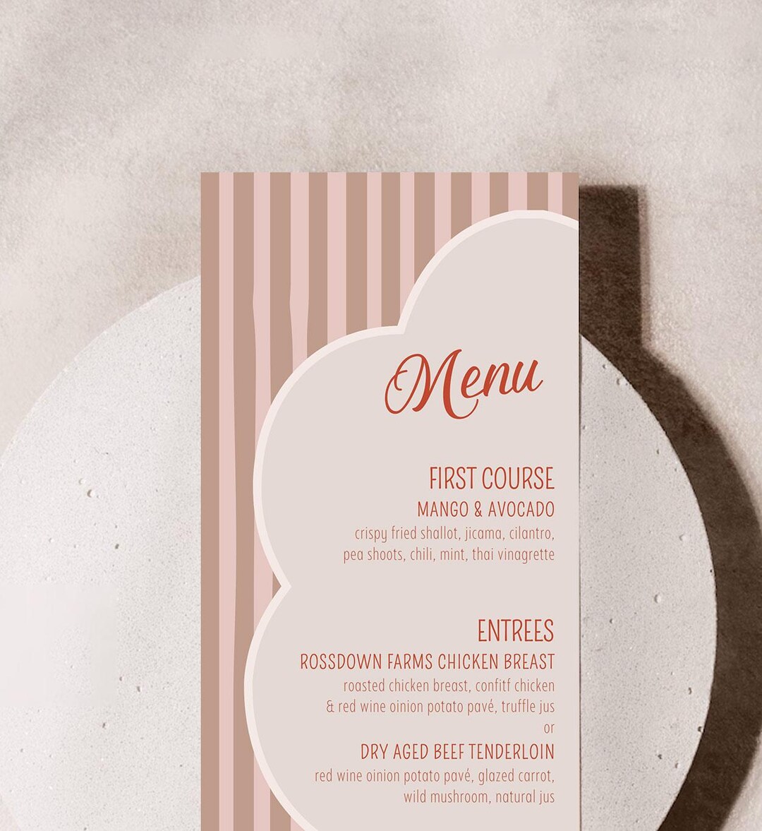 Modern Striped Menu Card, Bridal Shower Sign, Engagement Menu, Wedding ...