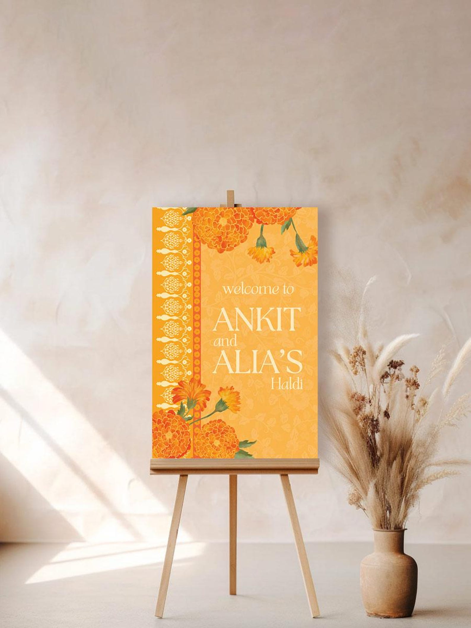 Floral Marigold Wedding Welcome Sign, Marigold, Engagement Sign, Indian ...