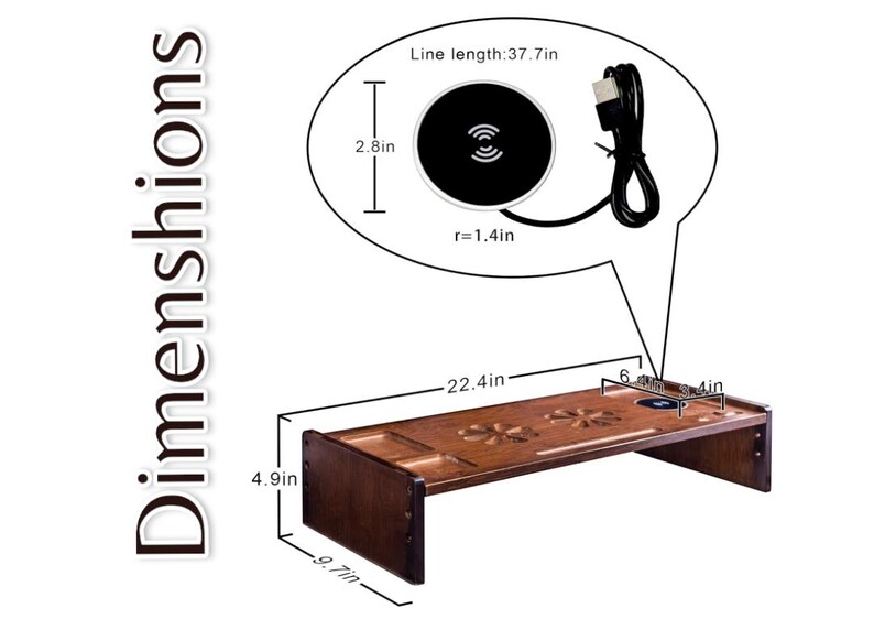 Bamboo Wood Monitor Stand-ergonomic Computer Riser With Wireless ...
