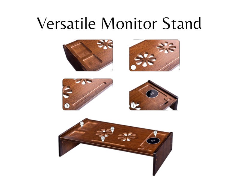 Bamboo Wood Monitor Stand-ergonomic Computer Riser With Wireless ...
