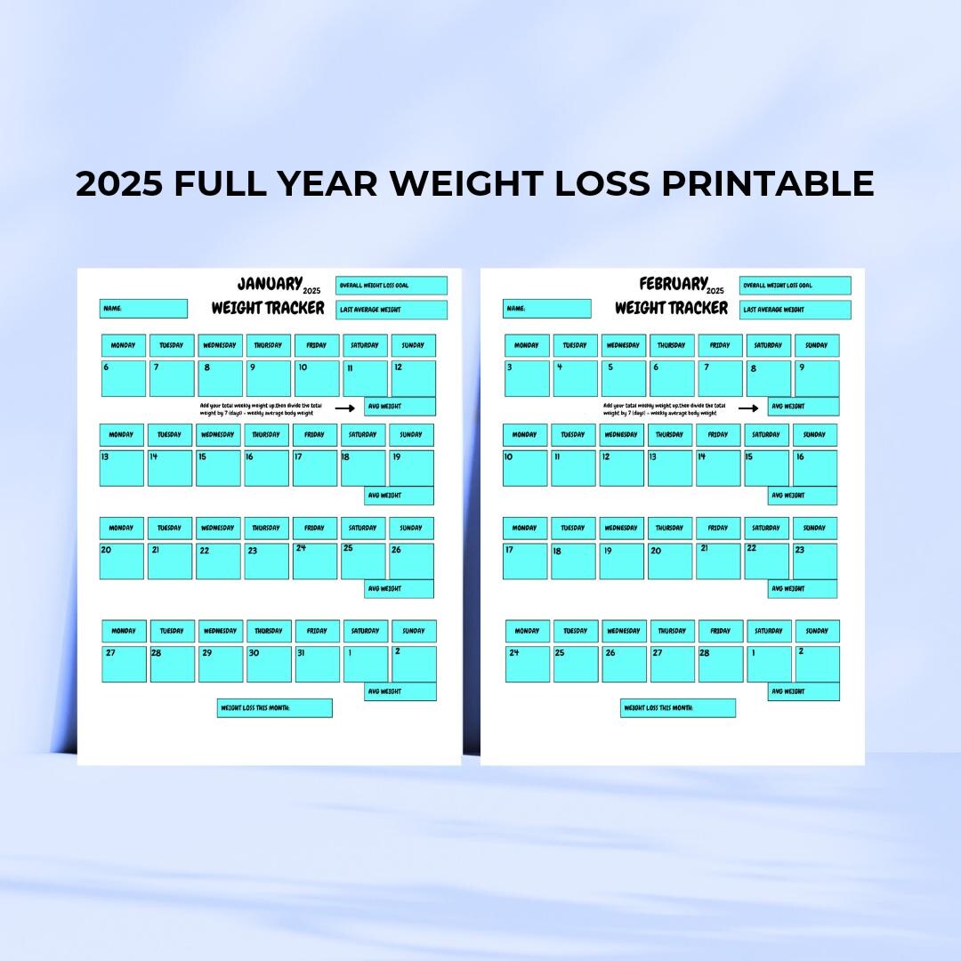 Year Weight Loss Planner, Weight Loss Planner, Monthly Weight Loss ...