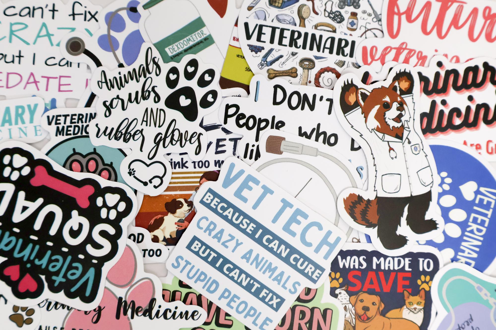 50PCS Veterinary Stickers Pack – Cute Vet Tech, Animal Care, Medical ...