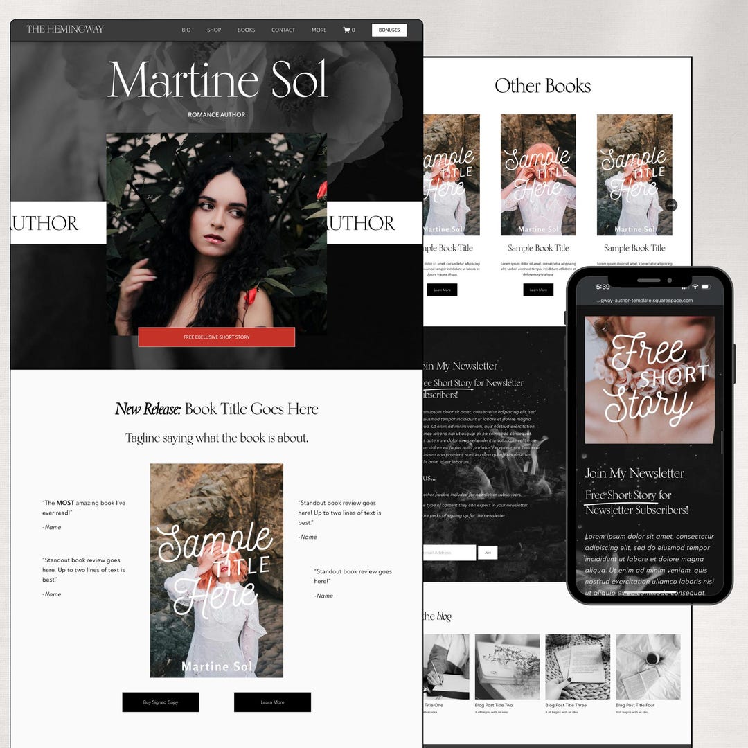 Romance Author Website Template Squarespace Template for Authors Author ...