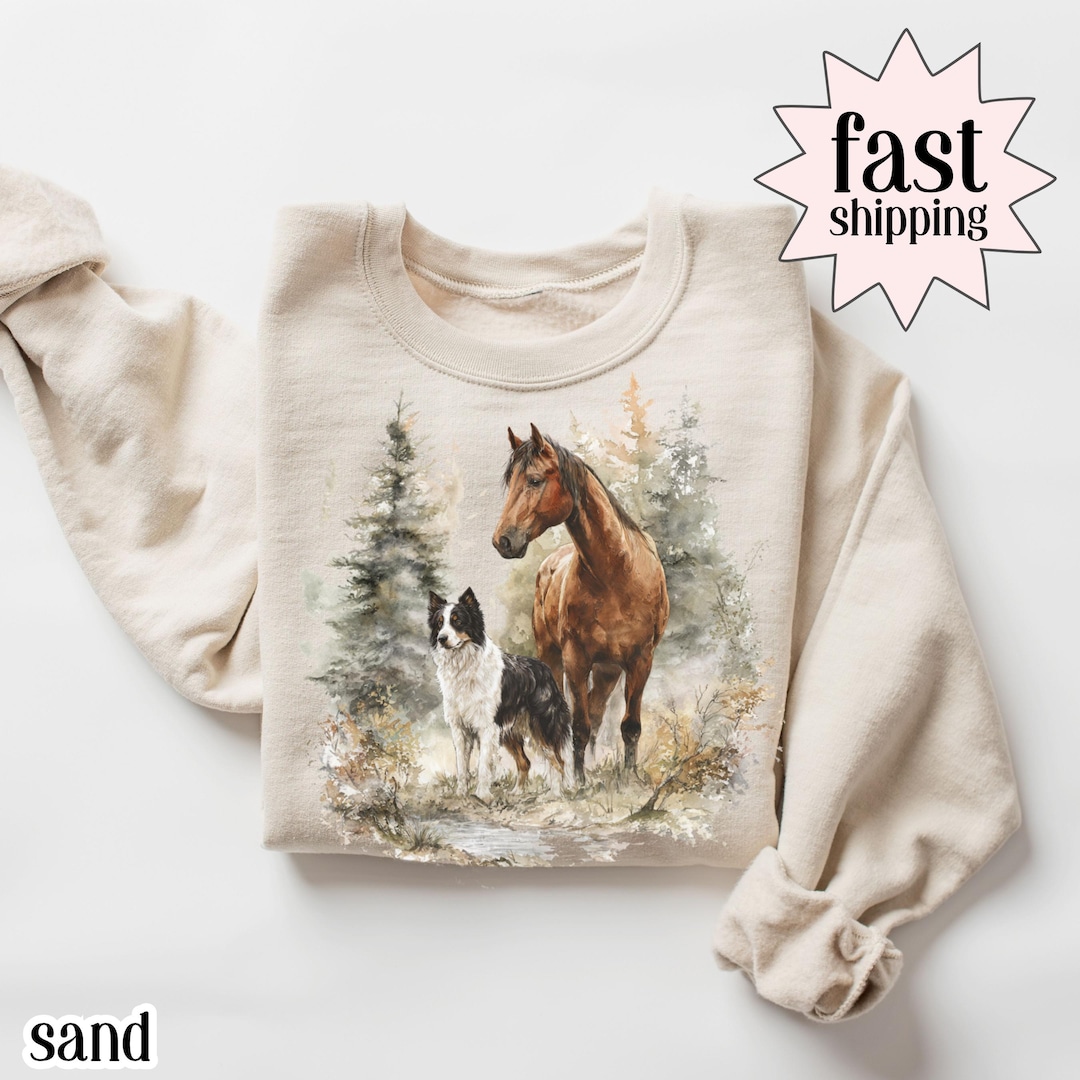 Vintage Horse Dog Sweatshirt 90s Retro Fall Farm Sweater Americana ...