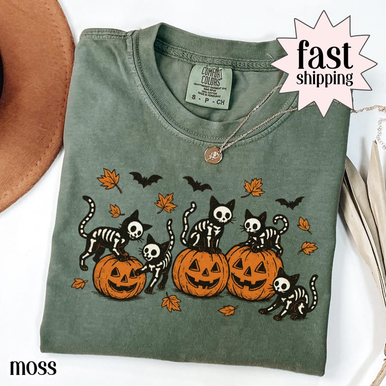 Comfort Colors Black Cat Pumpkin Shirt Halloween Spooky Season Vintage ...