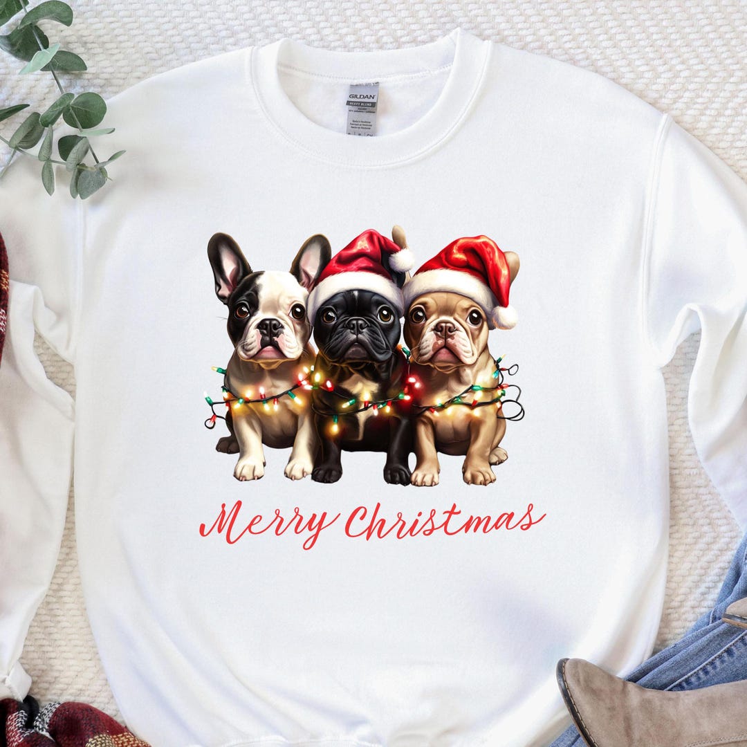 Christmas French Bulldogs PNG Frenchie Dog Illustration, Holiday French ...