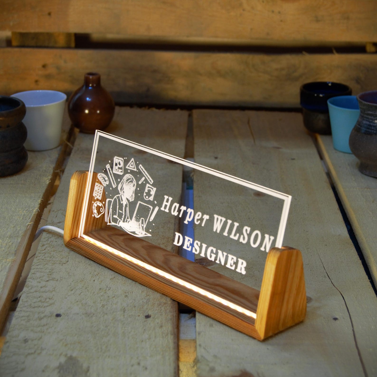 Custom Desk Name Sign for Female Designer – Personalized LED Acrylic ...