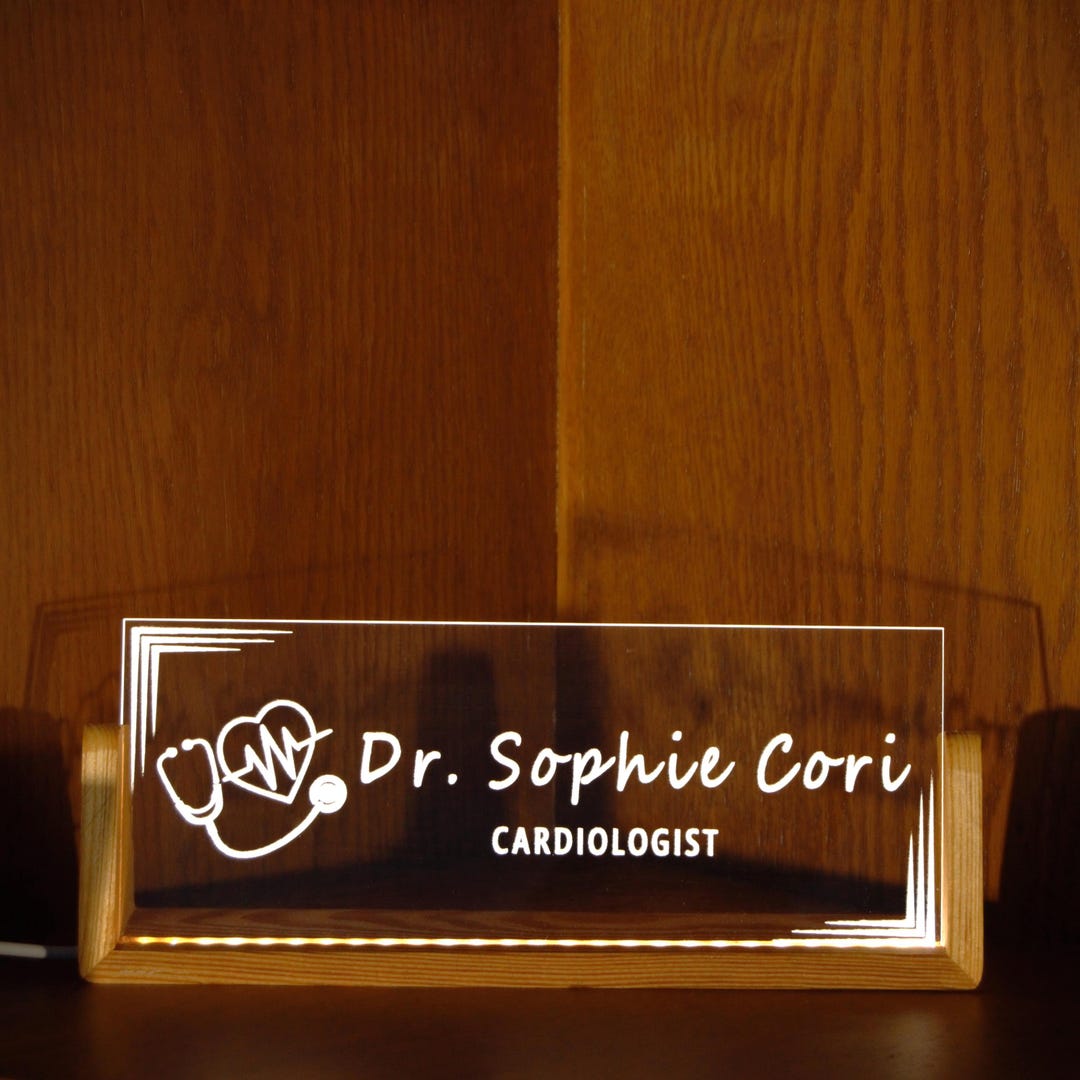 Custom Doctor Desk Name Sign LED Light - Personalized Cardiologist Gift ...