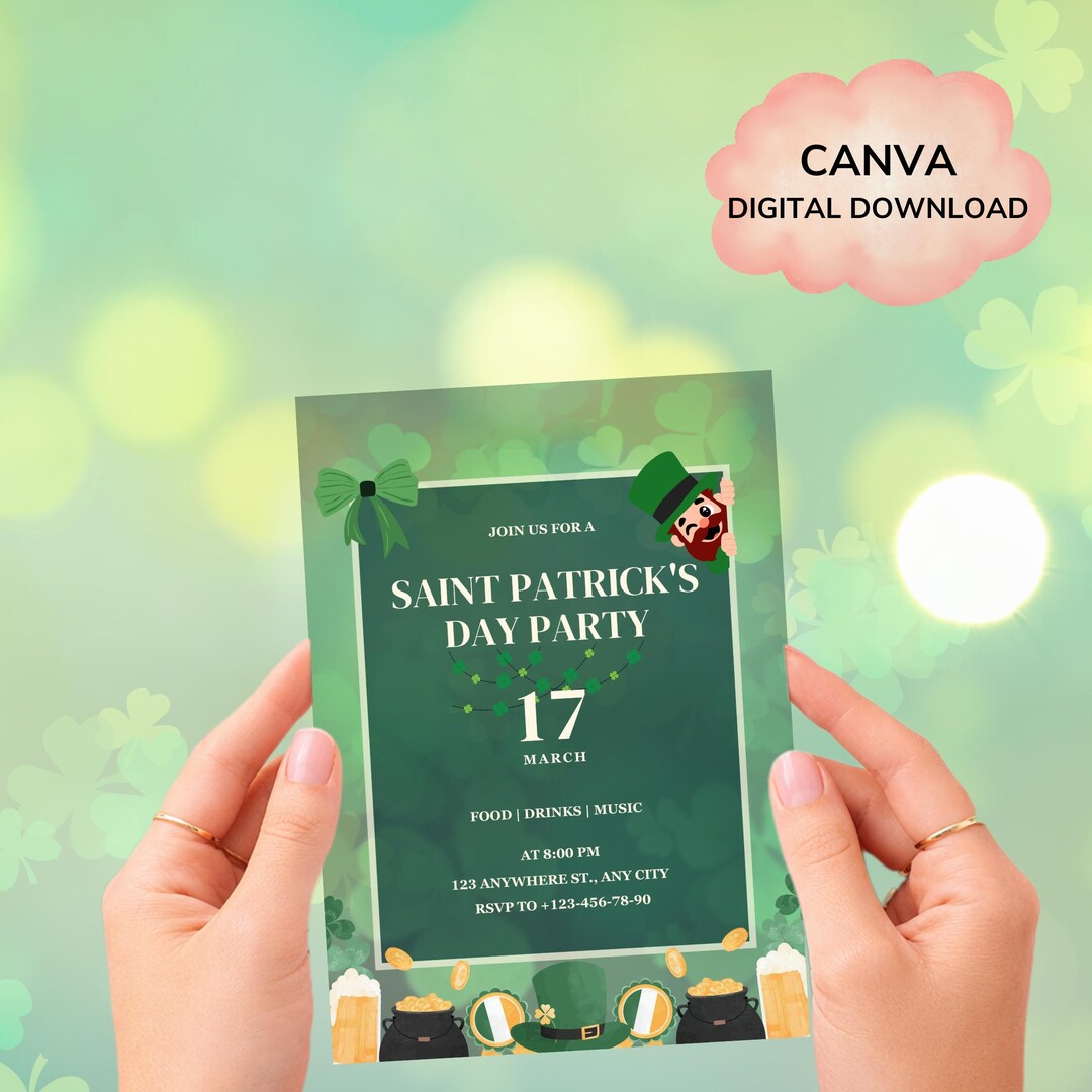 St Patricks Day Party Invitation, DIY Invite, Canva Template ...