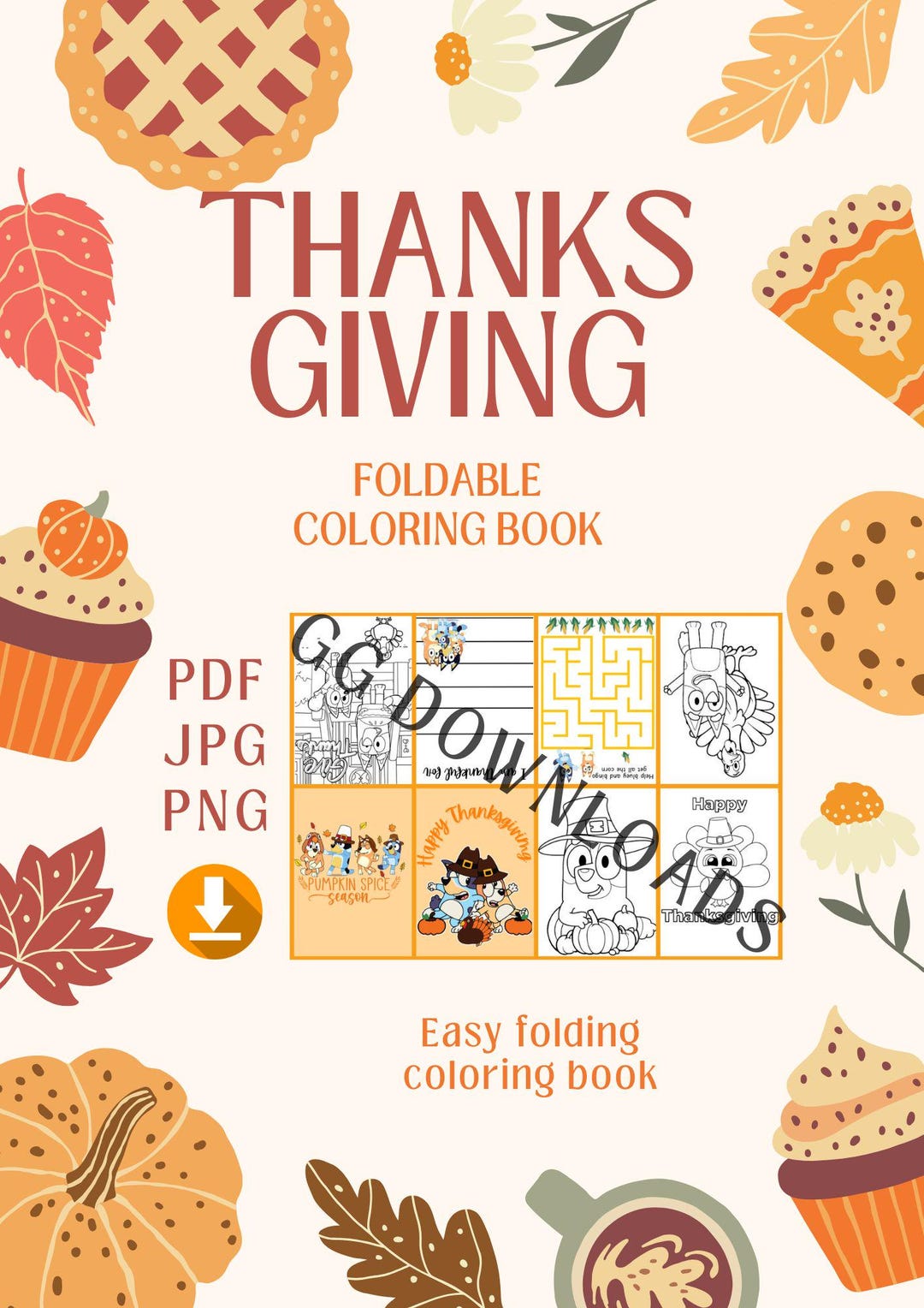 Bluey Thanksgiving Mini Coloring Book, Bluey Mini Book to Fold for ...