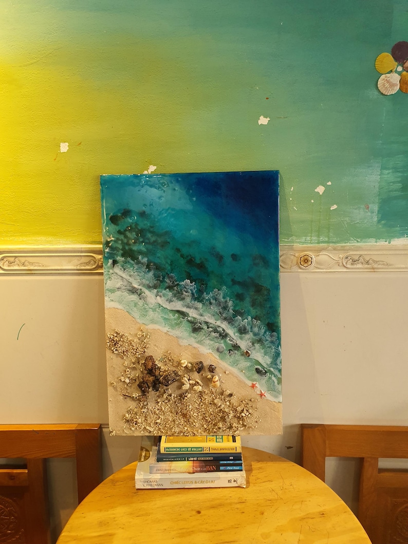 3D Ocean Resin Art: Handmade Beach Scene Wall Decor (40x60cm) - Etsy