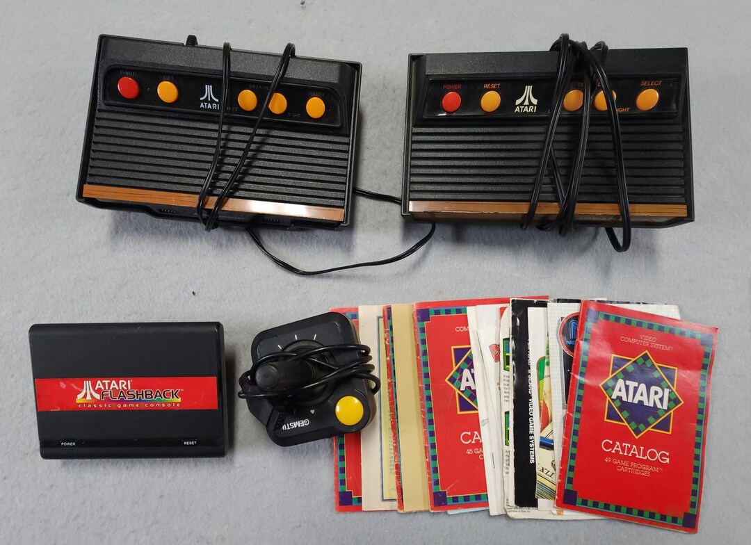 Vintage Atari Flashback Consoles & Joysticks Lot With Catalogs Untested ...