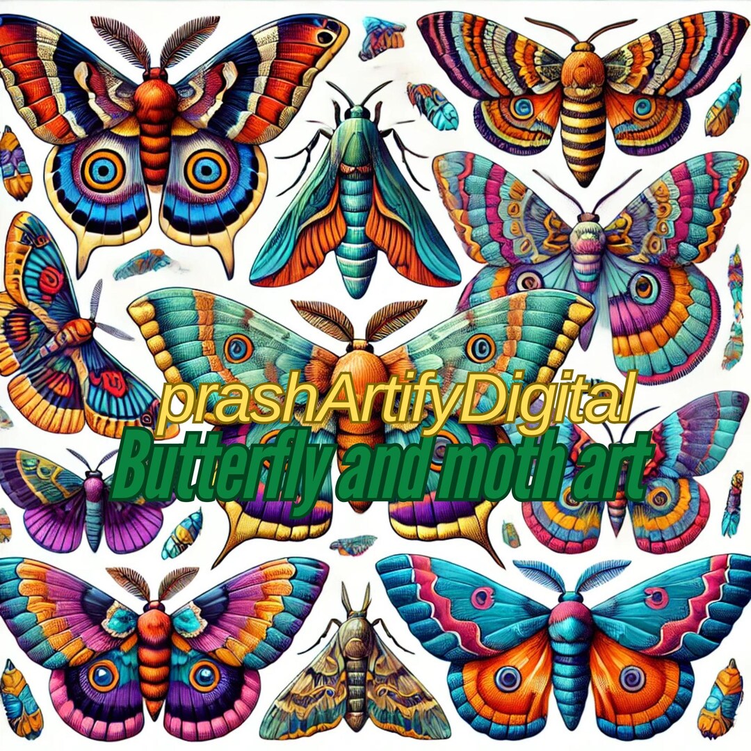 A Colorful Illustration of Various Moths in a Similar Style to Vintage ...
