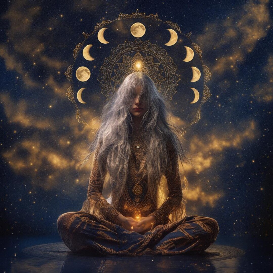 Faceless Woman With Long Flowing Hair Art Print, Mystical Bohemian ...