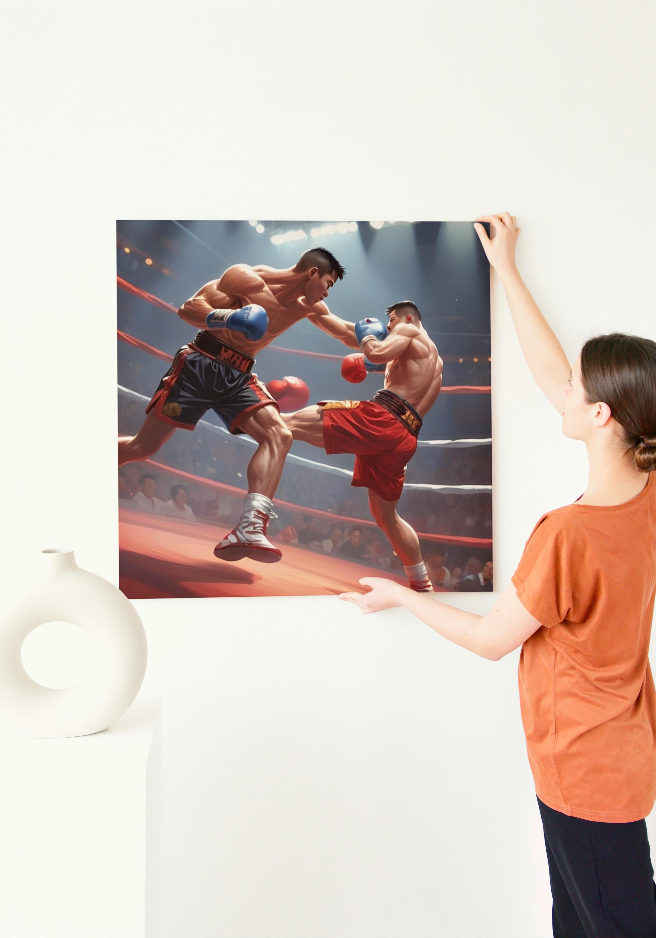 One Fighter is Delivering a Powerful Flying Kick, Dynamic Muay Thai ...