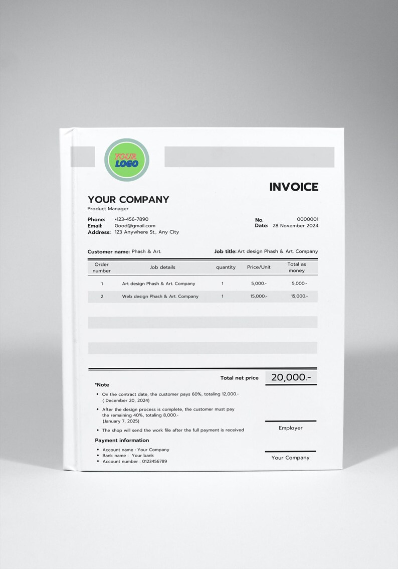 An Editable, Printable Invoice Template Suitable for Small Businesses Offering Services. - Etsy