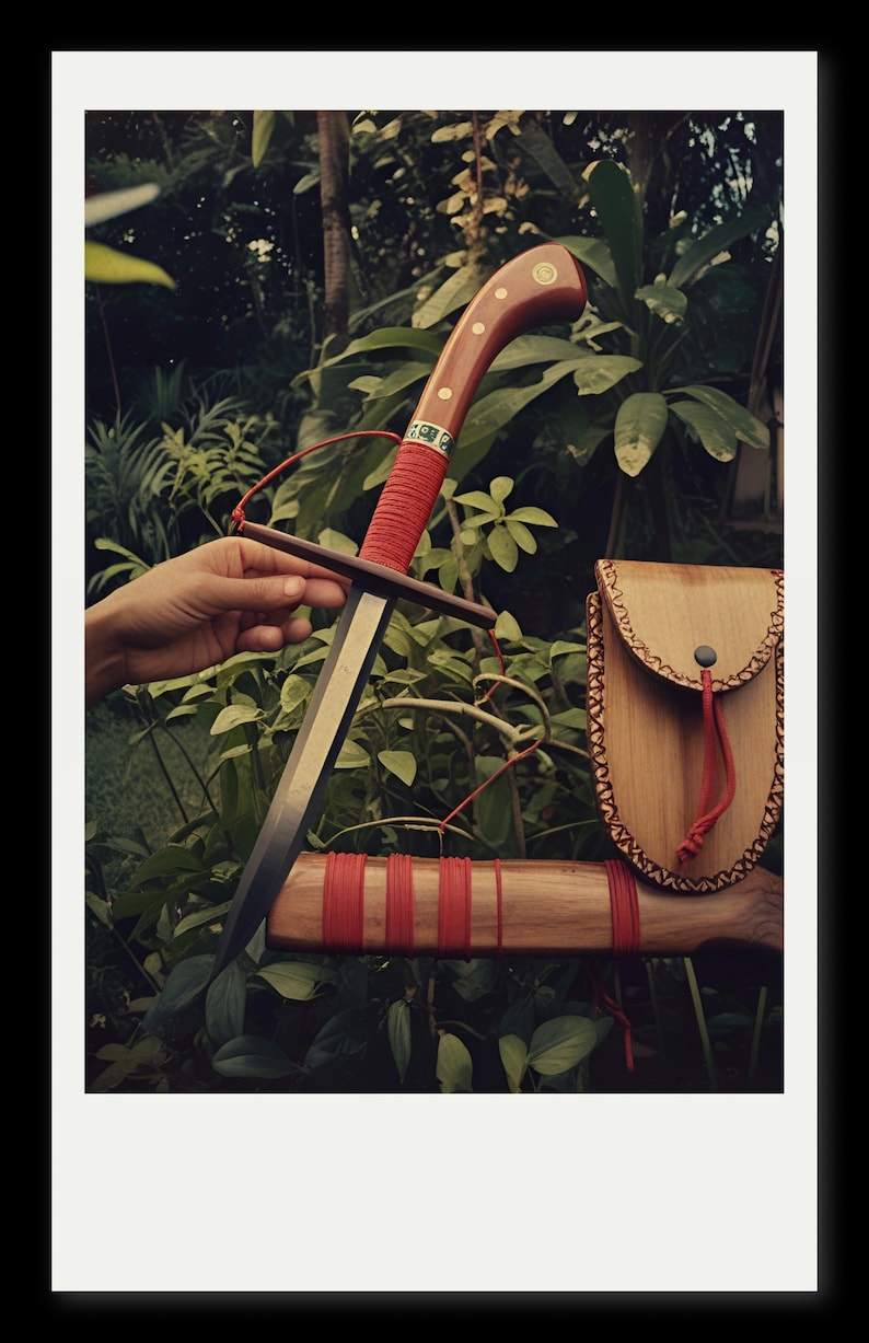 Filipino Bolo Knife, Vintage Wooden Handle With Red Cord Wrap ...