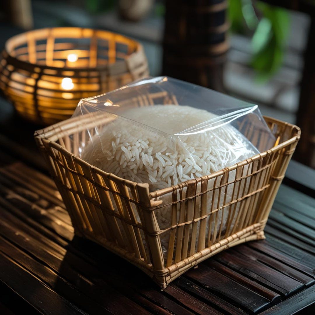 Thai Sticky Rice Bamboo Container, Handwoven Natural Kratip Khao for ...
