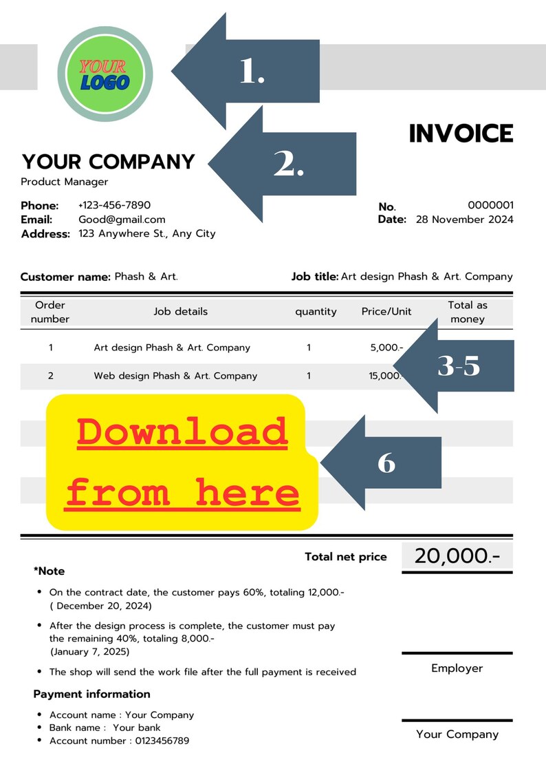 An Editable, Printable Invoice Template Suitable for Small Businesses Offering Services. - Etsy