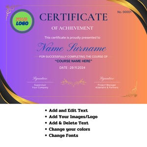 Certificate Template - Customizable Editable Design for Awards ...