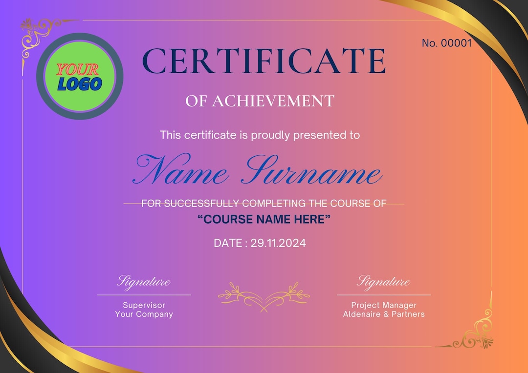 Certificate Template - Customizable Editable Design for Awards ...