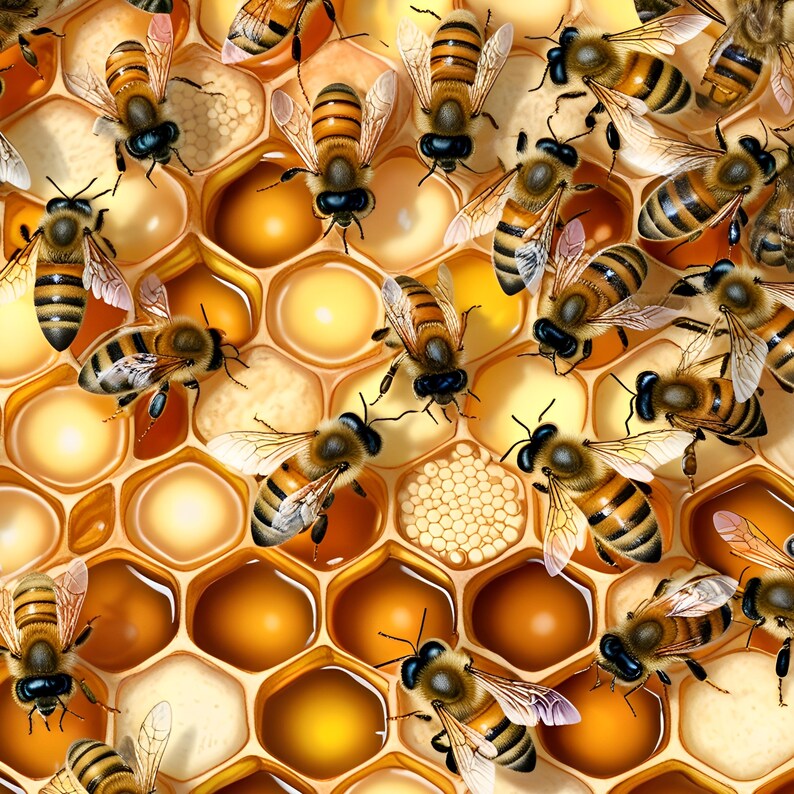 A Detailed Illustration of Busy Bees Working Harmoniously, Vibrant ...