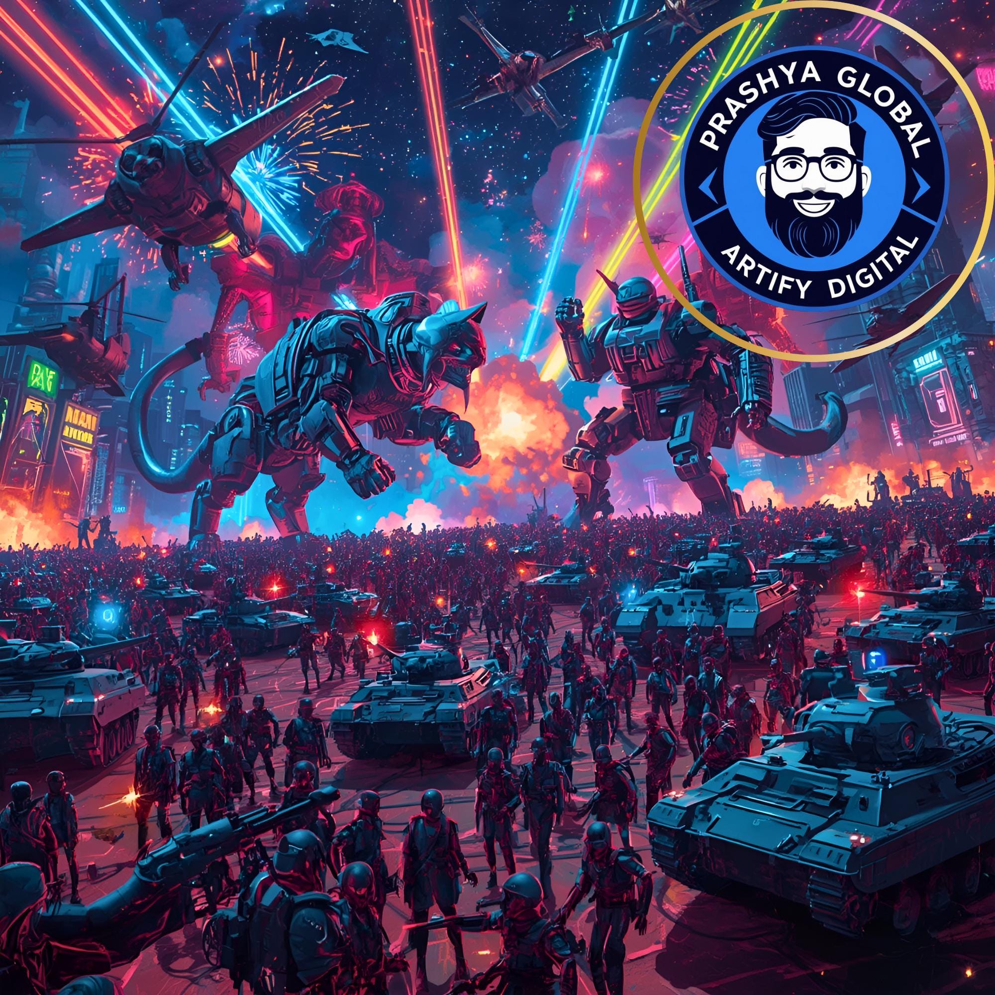 Robotic Cats Fantasy Artwork, Ultra-colorful Cyberpunk Cat Soldiers ...