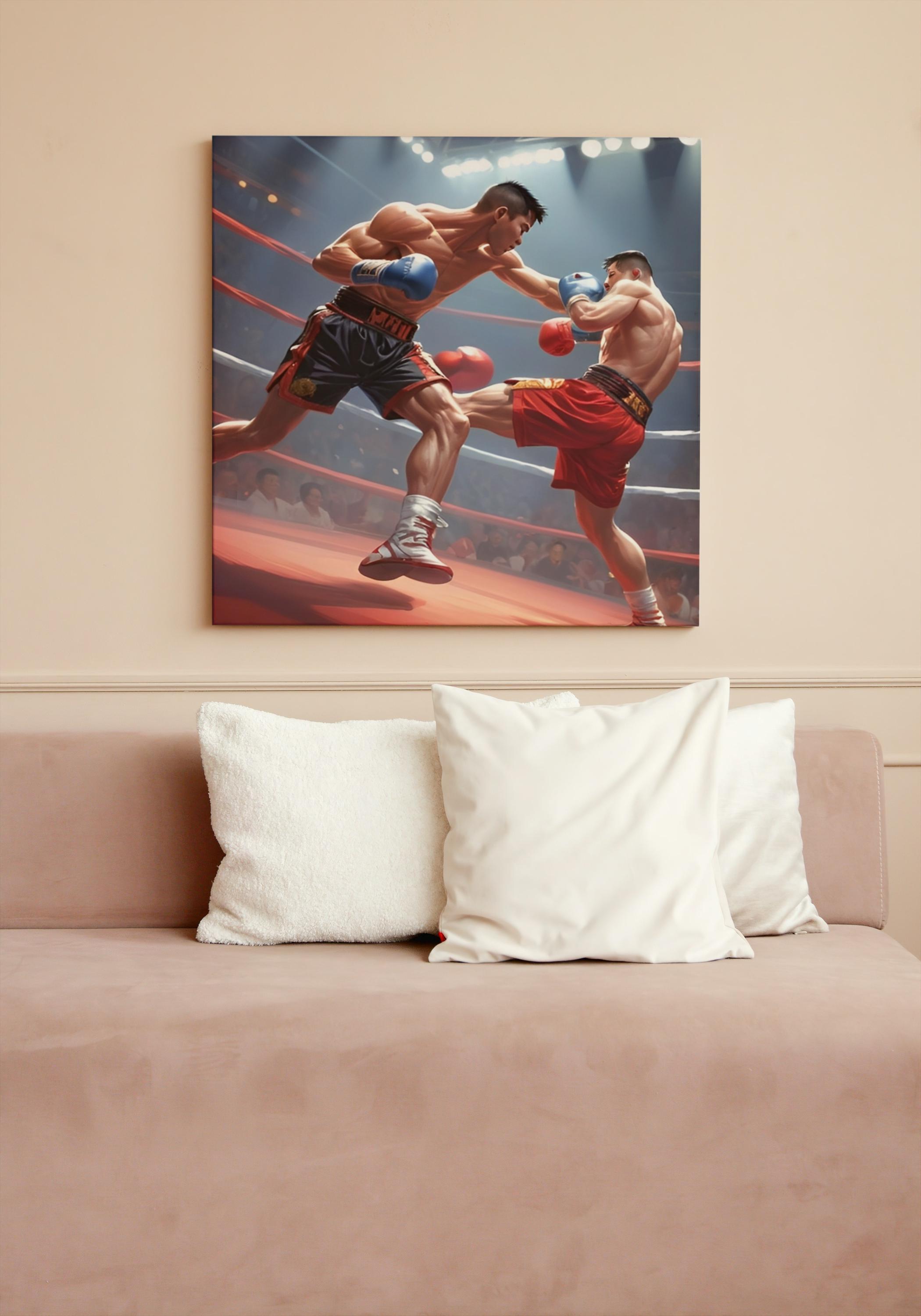 One Fighter is Delivering a Powerful Flying Kick, Dynamic Muay Thai ...