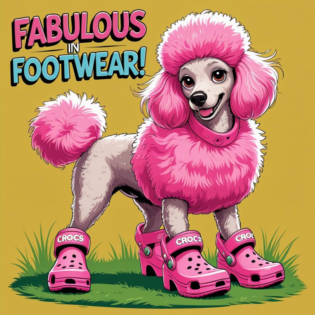A Fabulous Cartoon Poodle Poster, Whimsical Pink Poodle Wearing Four ...